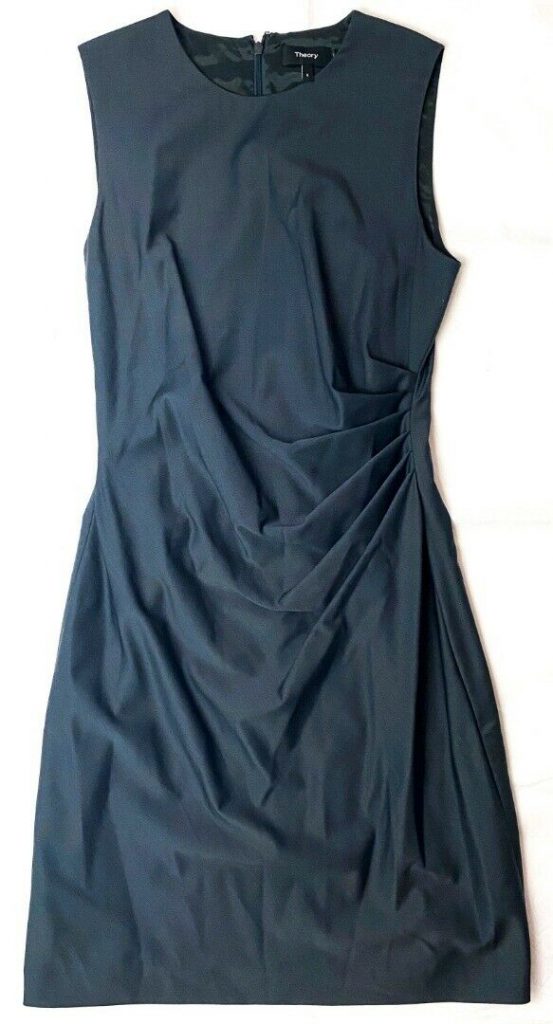 THEORY JORAINNA SLATE VIRGIN WOOL SLEEVELESS RUCHED PENCIL DRESS SIZE 6 ...